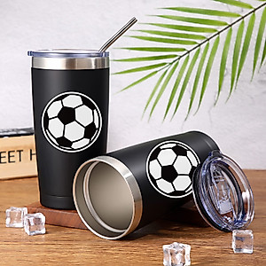 Geiserailie 2 Pieces Sport Gifts 20 oz Tumbler Cups Coffee Mug 20 oz Stainless Steel Insulated Tumbler With Straw and Lid Travel Coffee Mug Gift for Women Men Mom Gift for Sports Lover (Soccer)