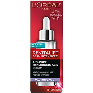 L'Oreal Paris Revitalift 1.5% Pure Hyaluronic Acid Face Serum, to Hydrate, Visibly Plump Skin, & Reduce Wrinkles, Fragrance Free 1 oz
