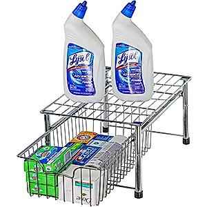 Simple Houseware Stackable 3 Tier Sliding Basket + Single Tier Basket, Chrome