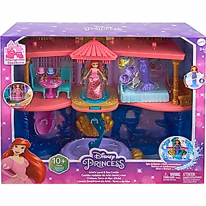 Mattel Disney Princess The Little Mermaid Toys, Ariel Doll House Stackable Castle with Land & Sea Levels, Small Doll, 1 Friend, 12 Pieces, Pool