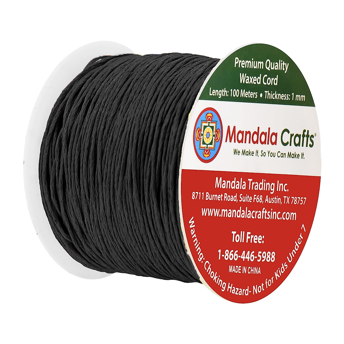 Mandala Crafts Black 1mm Waxed Cord for Jewelry Making - 109 Yds Black Waxed Cotton Cord for Jewelry String Bracelet Cord Wax Cord Necklace String