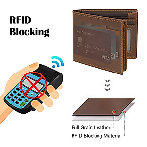 Polare Cowhide Genuine Natural Crazy Horse Leather RFID Blocking Bifold Wallet For Men