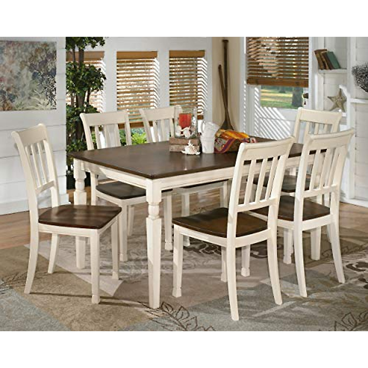 Signature Design by Ashley Whitesburg Cottage Rake Back Dining Chair, 2 Count, Brown & White