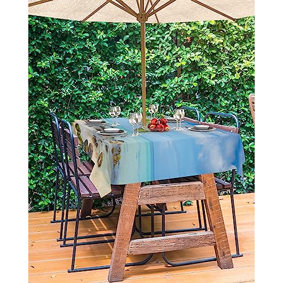 CyCoShower Outdoor Tablecloth Palm Tree Beach Sea Cloud Blue Sky Island Reef Stone Spillproof Outdoor Tablecloth with Umbrella Hole Zipper for Spring Summer Patio Table,52"x70"