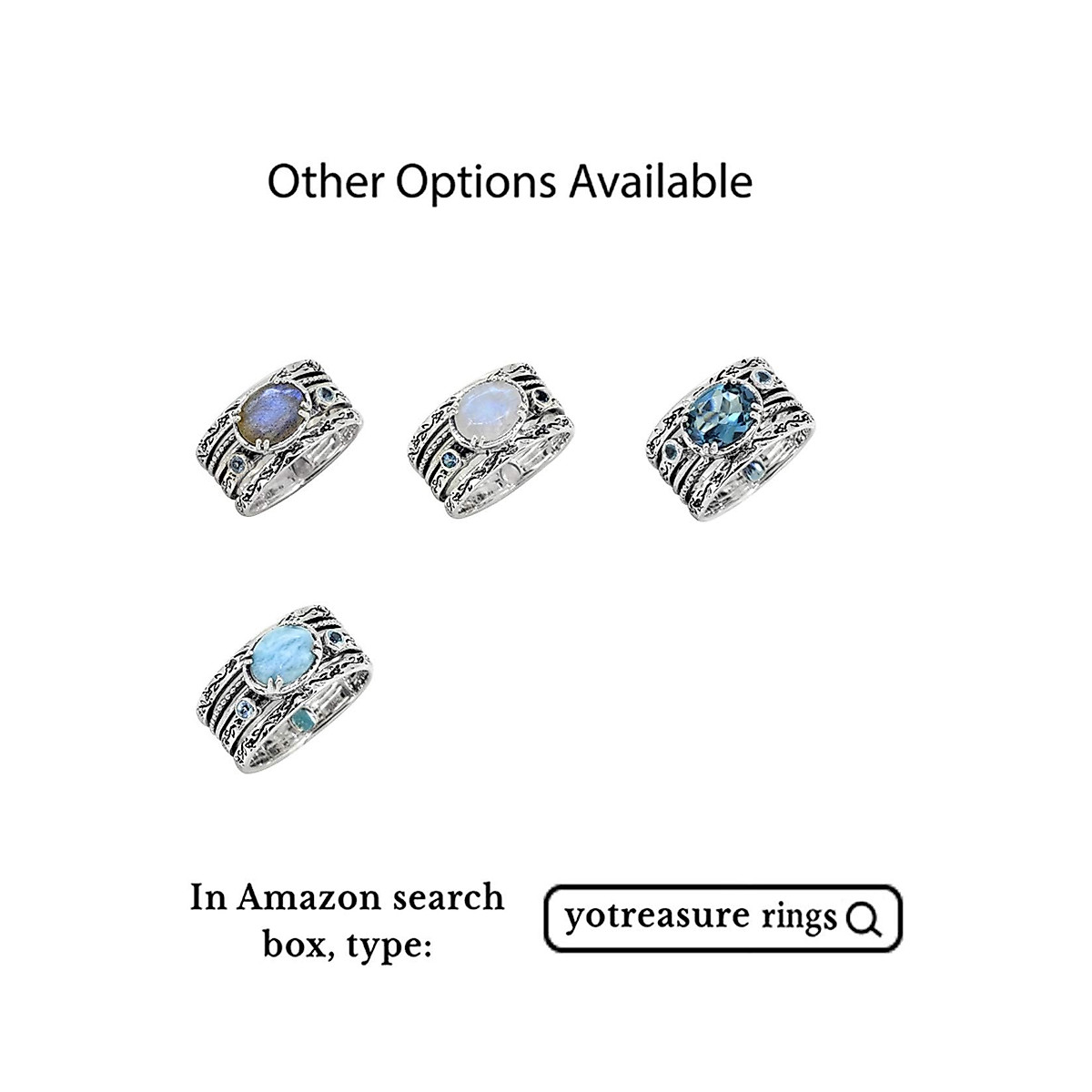 YoTreasure Larimar Swiss Blue Topaz 925 Sterling Silver Antique Three Stone Ring