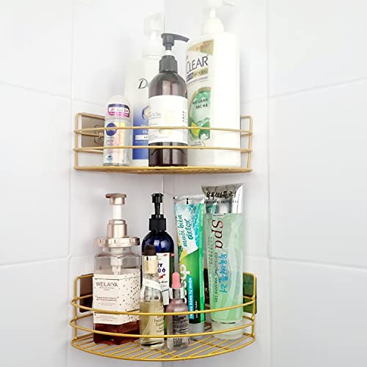 Vytaco flower Bathroom Storage (2 Pack) Shelf Shampoo Holders Wall Mounted Shower Caddies Corner Shelf Towels Storage Racks, No Drilling Stainless Steel Bathroom Shower Storage Basket