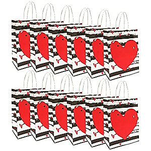 24 Pieces Valentines Day Paper Bags Gift Bags Valentine's Day Party Kraft Bags Red Color Hearts Bags with Handle Treat Bags for Kids Wrapping Holiday Valentines Day Goody Bags