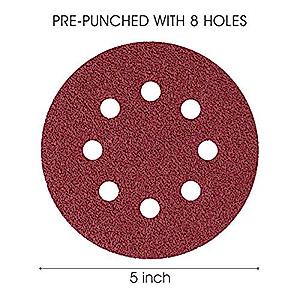Miady 5-Inch 8-Hole Hook and Loop Sanding Discs 70PCS, 40/80/120/240/320/600/800 Assorted Grits Sandpaper for Aluminum - Pack of 70
