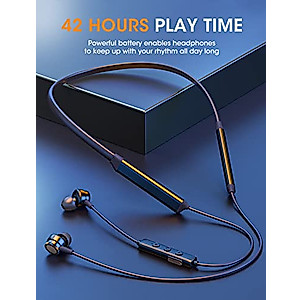 Bluetooth Headphones Wireless Earbuds 𝟒𝟐𝐇 Playtime Sports Magnetic Neckband Headphones Ergonomic Earbuds Ultra-Lightweight Comfort IPX7 Waterproof in-Ear Earbuds with Mic for Gym Workout Running