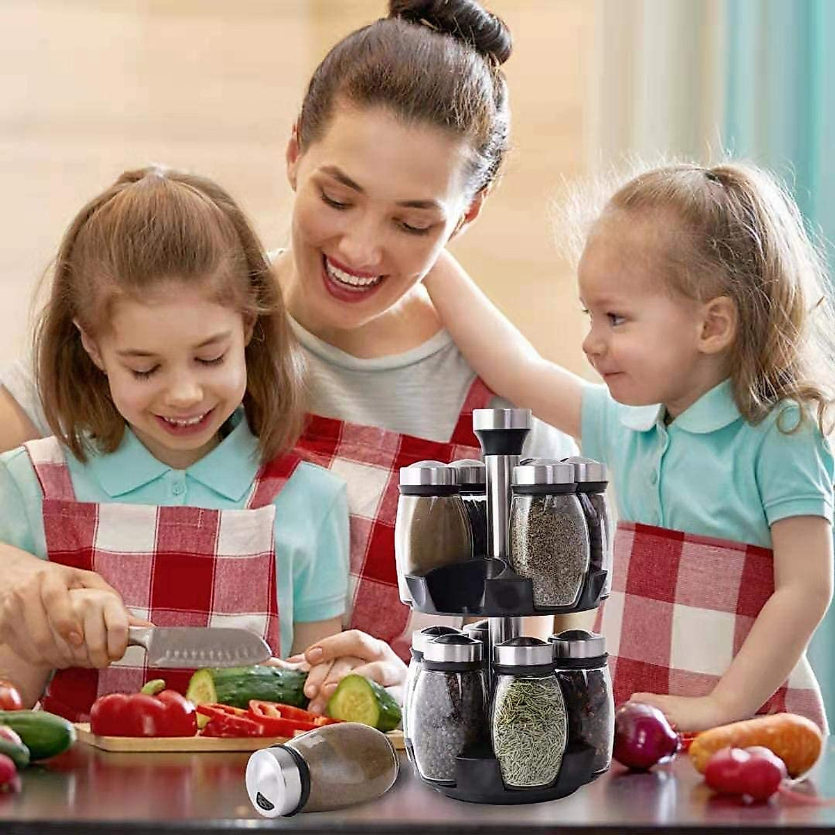 Revolving Spice Rack Organizer Countertop, Spinning Spice Storage Rack Tower Organizer with 12 Empty Jars, Rotating Spice Holder Shelf Seasoning Rack Shelf, Spice Seasoning Bottle Organizer