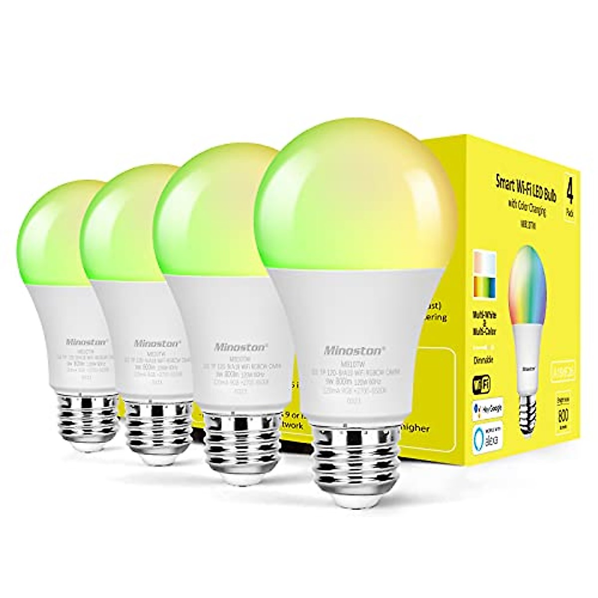 Minoston Smart Light Bulb, Alexa WiFi LED Light Bulb, A19 RGBCW Color Changing, 2700K-6500K Multi-White Dimmable, Works with Alexa and Google Assistant, 2.4GHz, 800LM, 9W, E26, No Hub Required(MB10TW)