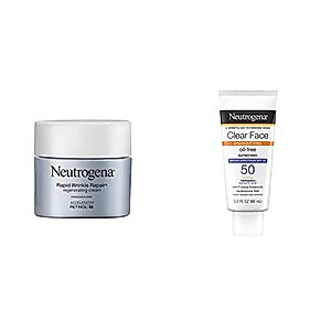Neutrogena Rapid Wrinkle Repair Hyaluronic Acid Retinol Cream, Anti Wrinkle Cream Clear Face Liquid Lotion Sunscreen for Acne-Prone Skin