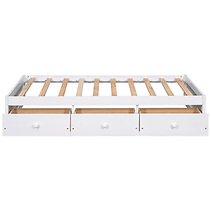 SOFTSEA Twin Size Bed Frame with 6 Storage Drawers, Wood Twin Platform Bed with Storage and Wood Slat Support, No Box Spring Needed, Twin Daybed Frame for Bedroom Living Room(White)
