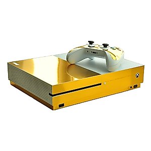 UUShop Protective Vinyl Skin Stickers for Microsoft Xbox One S with Two Free Wireless Controller Decals Full Body Gold&Golden