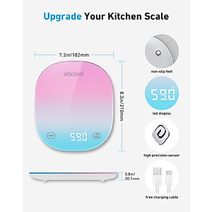 arboleaf Food Scale Rechargeable, Food Scales Digital Weight Grams and oz, Kitchen Scales Digital Weight, Smart Baking Measuring Food Scales for Kitchen Gift, Weight Loss, 0.1oz/0.5g, 22lbs/10kg
