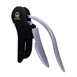 Wine Ziz Black Screw-pull Lever Corkscrew Wine Bottle Opener Set with Bonus Foil Cutter Tool and Extra Spare Corkscrew Spiral, Heavy-Duty Metal Manual Cork Screw, Best Wine Gift Kit (Silver)