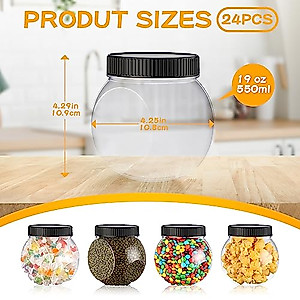 Tradder 24 Pack Plastic Candy Jars with Lids 19 oz Clear Cookie Jar Container Wide Mouth Candy Storage Jars for Candy Cookie Coffee Bean Nut Spices Canister Party Sweet Candy Gift Wrap Table