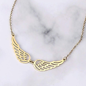 VFR Angel Wings Necklace Choker Necklace Simple Stainless Steel Pendant Gold Tone Guardian Angel Wings Jewelry For Woman Necklace