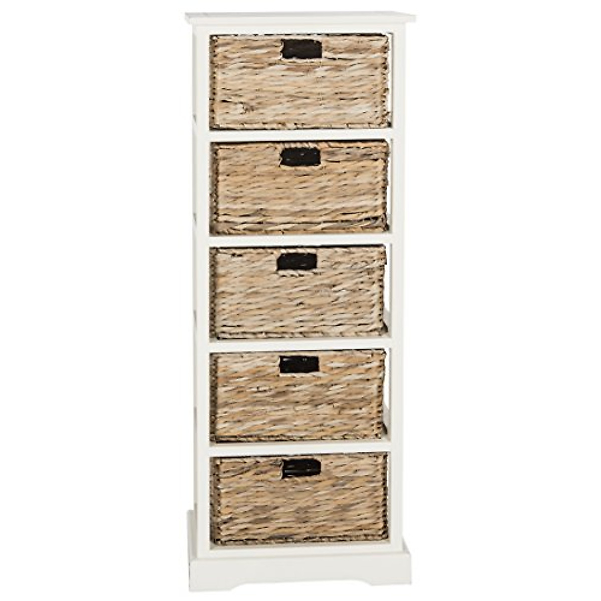 SAFAVIEH Home Collection Vedette Distressed White 5-Drawer Wicker Basket Storage Tower (Fully Assembled)