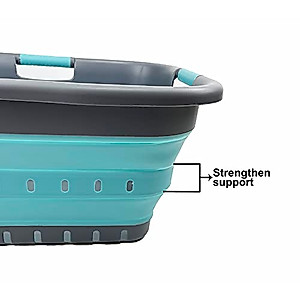 SAMMART 41L (10.8 gallon) Set of 2 Collapsible 3 Handled Plastic Laundry Basket-Foldable Pop Up Storage Container/Organizer-Space Saving Hamper/Basket (Alloy Grey + Crystal Blue)
