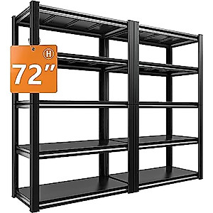 Raybee 2 Pack Garage Shelving Heavy Duty Storage Shelves Adjustable 5 Tier Metal Rack for Warehouse Pantry Kitchen, 31.5" W x 16.5" D x 72" H Black