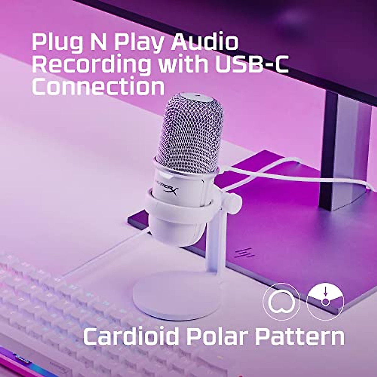 HyperX SoloCast – USB Condenser Gaming Microphone, for PC, PS5, PS4, and Mac, Tap-to-Mute Sensor, Cardioid Polar Pattern, Great for Streaming, Podcasts, Twitch, YouTube, Discord - White