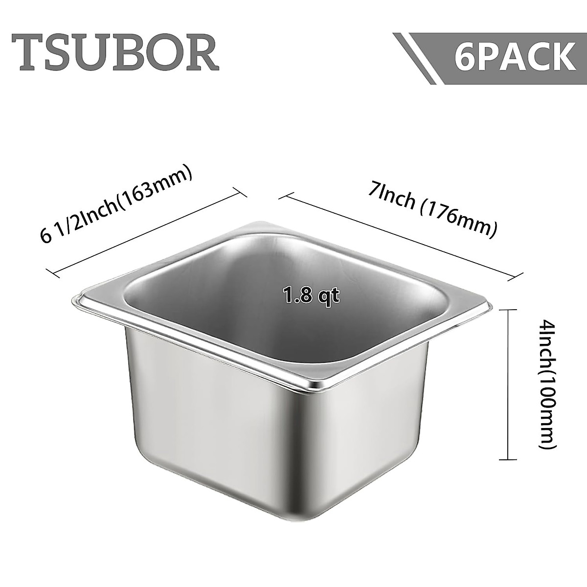 6 Set Stainless Steel Hotel Pans 1/6 Size 4 Inch Deep With Lids, Anti-Jam Chafing Steam Table Pans, Catering Food Storage Metal Pan