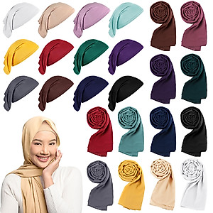 Bunnycool 24 Pcs 24 Pcs Muslim Hijab Scarves for Women with Under Scarf Cap Chiffon Shawl Islamic Caps with Tie Back Closure (Bright Colors)