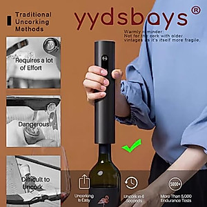 Electric Wine Bottle Opener Automatic Corkscrew for Wine Lovers Gift (Black, Opener with Foil Cutter, Battery Operated)