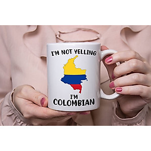 Funny Colombia Pride Coffee Mugs, I'm Not Yelling I'm Colombian Mug, Gift Idea for Colombian Men and Women Featuring the Country Map and Flag, Proud Patriot Souvenirs and Gifts