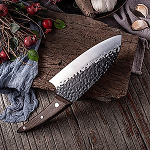 iSMLIKE 7 Inch Chef Knife Handmade Forged Retro Meat Cleaver Professional High Carbon Stainless Steel Kitchen Knives with Full Tang Wenge Wooden Handle Cooking Knife