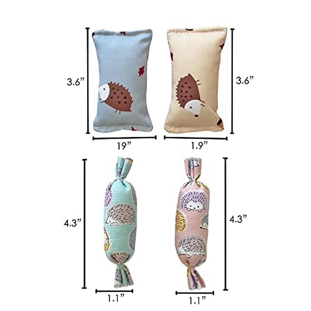 Ymid Select 4 Pcs Hedgehog Mini Pillows Small Animal Toys Habitat Decor Cage Accessories Hedgehog Supplies Photo Props Toy for Ferret ,Rabbit,Bird,Parrot,Mouse,Chinchilla, Rat,Gerbil,Dwarf Hamster