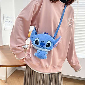 Stitch Plush Crossbody Bag with Adjustable Shoulder Strap, Kawaii Fluffy Handbag with Buckle, Cartoon Wallet Purse Shoulder Bag Coin Pouch Accessories for Women Girls