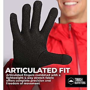 Tough Outdoors Touch Screen Running Gloves - Black Winter Glove Liners for Texting, Cycling, Exercise & Sports - Thin, Lightweight & Warm Cold Weather Thermal Gloves - Super Grippy Palm X-Large