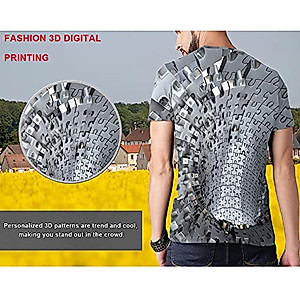 Men's Novelty T Shirt 3D Puzzle Swirl Printing Pattern Shirts Round Neck Casual Short-Sleeved for Men Grey