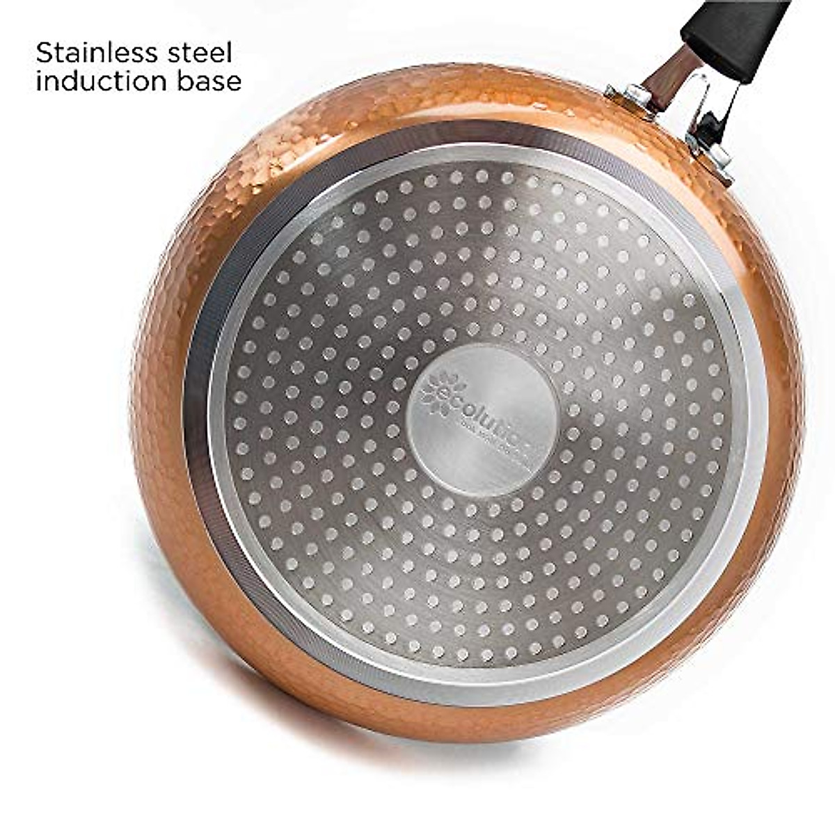 Ecolution Impressions Hammered Nonstick Pots and Pans Set, Dishwasher Safe Cookware with Riveted Stainless Steel Handles, 10-Piece, Copper