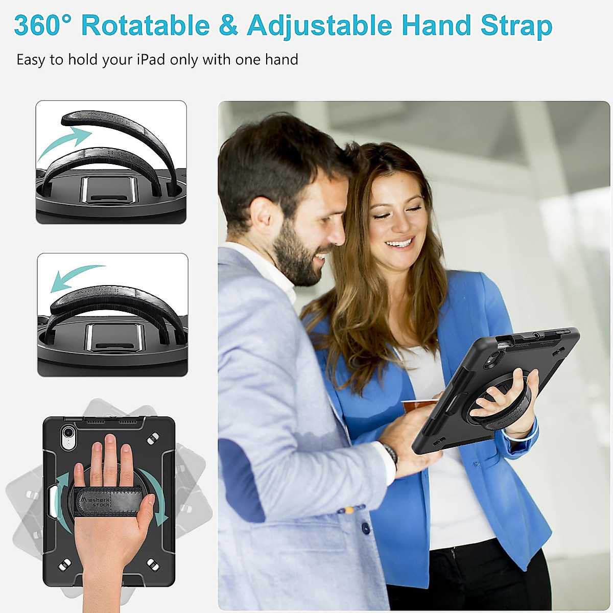 Case for iPad Mini 6 2021: Military Grade Shockproof TPU Protective Cover for Kids iPad Mini 6th Generation 8.3 Inch with Screen Protector- Stand + Handle + Shoulder Strap + Pencil Holder- Black