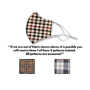 HOPE LOVE SHINE Cotton Face Masks with Adjustable Ear Loops and Filter Pocket for Adult Men and Women - Reusable, Breathable, and Washable - Green Plaid, Beige Plaid, Black, and Navy - 4 Pack