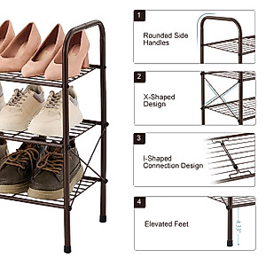 Hoctieon 3 Tier Durable Mesh Style Shoe Rack, Entryway Shoe Shelf, Shoe Rack FreeStanding, Shoe Storage Organizer, Shoe Rack for Closet, Brown