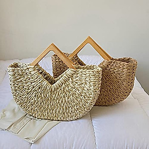 Tellrain Straw Bags for Women Semi Round Large Tote Purse Casual Summer Vocation Straw Handbag Woven Tote