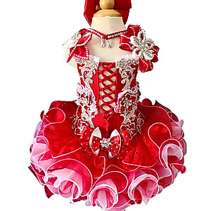 Jenniferwu G016 Glitz Infant Toddler Baby Newborn Little Girl's Pageant Party Birthday Dress RED Size 12-18M