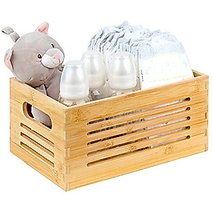 Natural Bamboo Wooden Storage Box – Rustic Farmhouse Look Wood Crate for Storage Decorative Closet, Cabinet and Shelf Basket Organizer with Built in Handles - Multi-Purpose Organizer (Small)