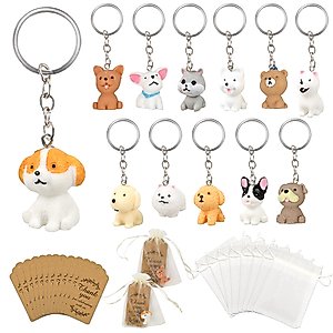 12 PACK Puppy Dog Party Favors Puppy Key Chain With Organza Bags Thank You Kraft Tags For Back To School Item Birthday Party Favors Backpack Key Decorations Classroom Rewards Dog Theme Supplies