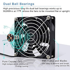 GDSTIME 90mm EC Axial Cooling Fan 92mm x 25mm AC 110V 115V 120V 220V 240V Dual Ball Bearing Small Brushless Exhaust Fan AC Powered Cord with ON/Off Switch