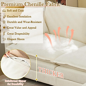 Sectional Couches for Living Room | Comfy Cloud Couch Modern Chenille L-Shaped 115” Cream Modular Sectional Sofa with Moveable Ottoman & Pillows | Extra Deep Seat Sofa (White Couch, 3-Seat Upgrade)