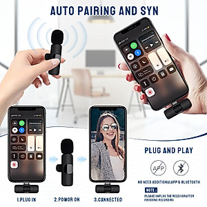 Nartoup Wireless Microphone for iPhone, 2 Pack Professional Dual Lavalier Microphone for Video Recording, Live Streaming, YouTube, Facebook, TikTok, Vlog, Presentation