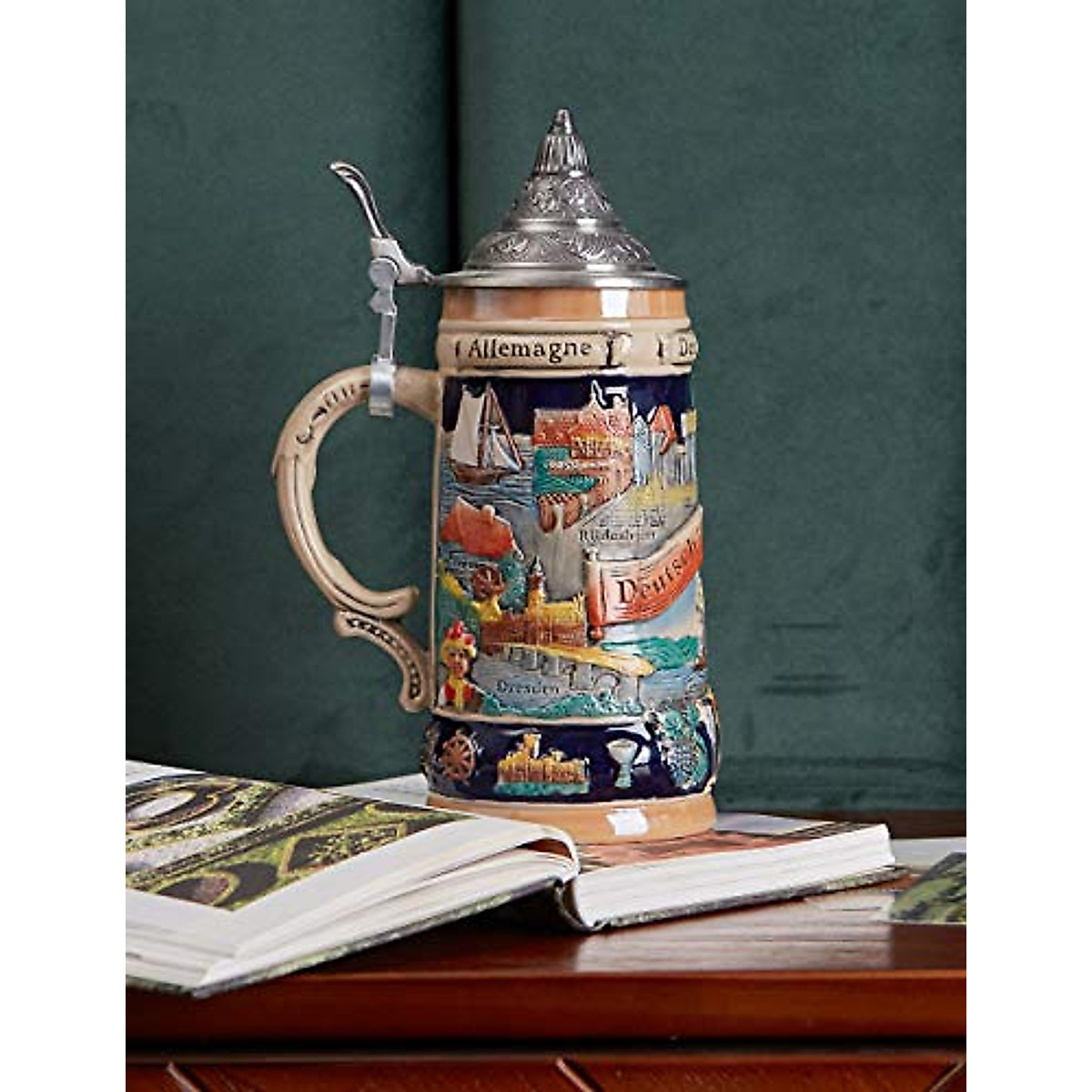 HAUCOZE Beer Stein Mug German Landmark Stanley Drinking Mug with Lid for Man 0.6 Liter