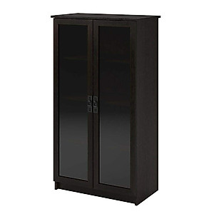 Thaweesuk Shop Espresso Wooden Tempered Glass Door Bookcase Bookshelf Media Cabinet Display Storage Shelving 4 Tier Storage Rack Furniture Home Office 53.1" H x 29.5" W x 15.6" D