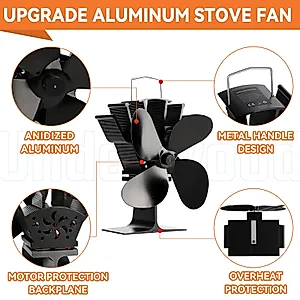Wood Stove Fan Heat Powered - Fireplace Fan, Wood Stove Accessories 4 Blades Heat Powered Fan, Woodstove Fan Non Electric for Gas/Pellet/Wood Log Burner Stove by Underwood Aggregator