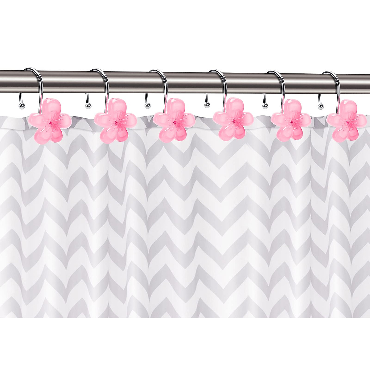 SIMPLE CLEVER HOMES 365 Cute Flower Shower Curtain Hooks, Glow in The Dark, Pretty Floral Themed Elegant Bathroom Decor, Pink